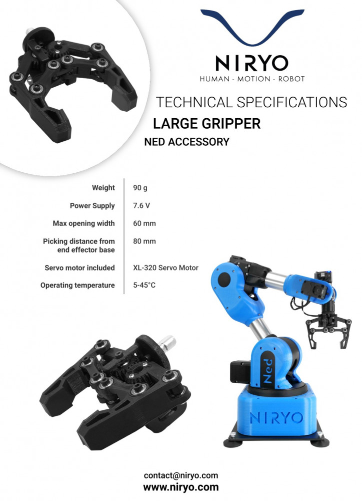 Niryo Ned Large Gripper technical specification page