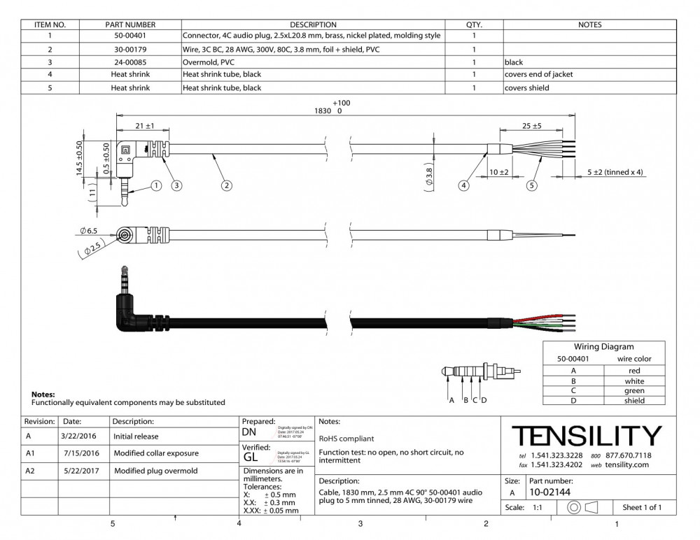 Technical drawing page for Tensility International part 10-02144