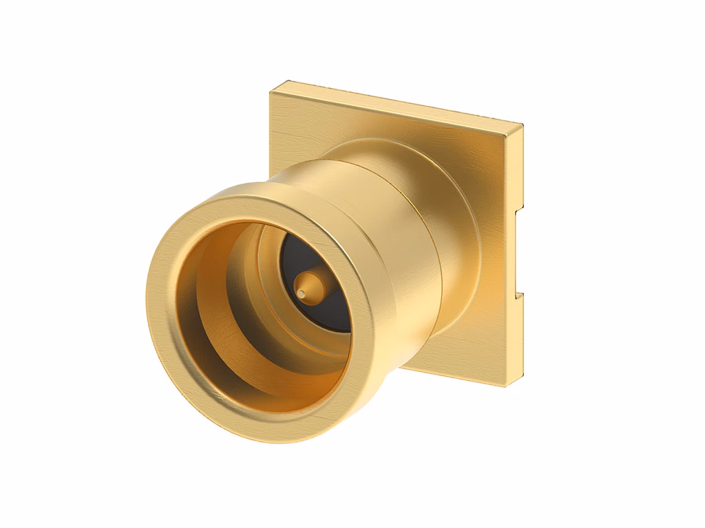 SMP-MAX Evolution Plug, Straight, Gold (Au) Plated, PCB Through-Hole with Surface Mount Signal Contact, Smooth Bore Type, Catcher's Mitt, Tape and Reel, with Cap