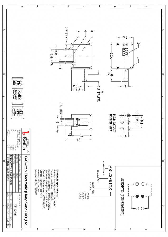 G-Switch PS-22F91 technical drawing
