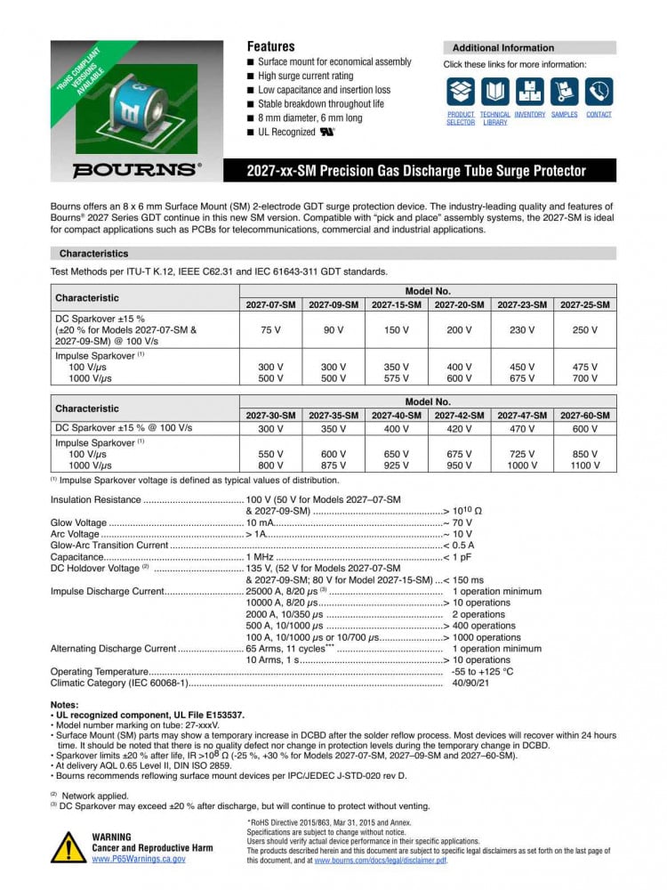 BOURNS 2027-07-SM datasheet page 1