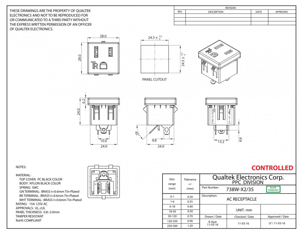 738W-X2/35 AC receptacle drawing sheet