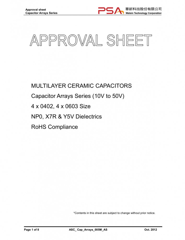 Walsin capacitor array datasheet page 1