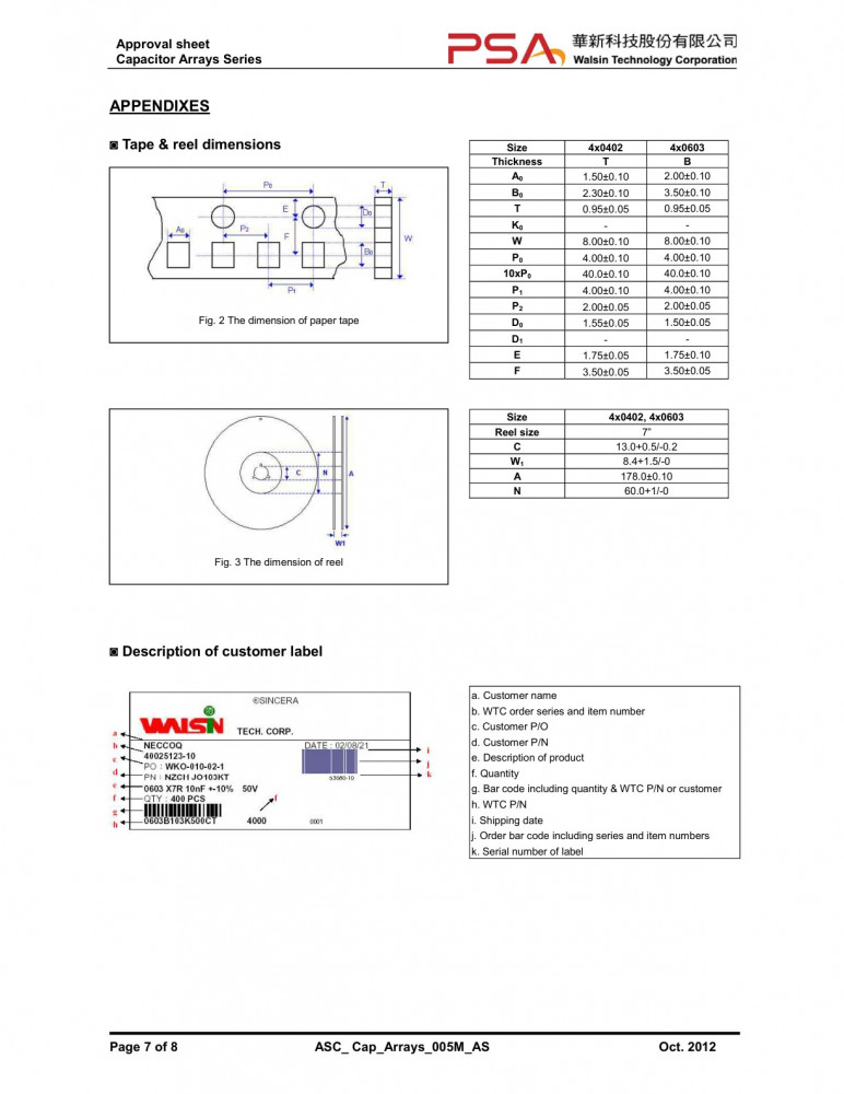 Walsin capacitor array datasheet page 7