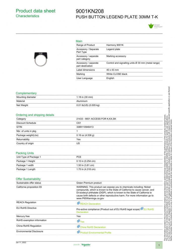 9001KN208 technical document page 1