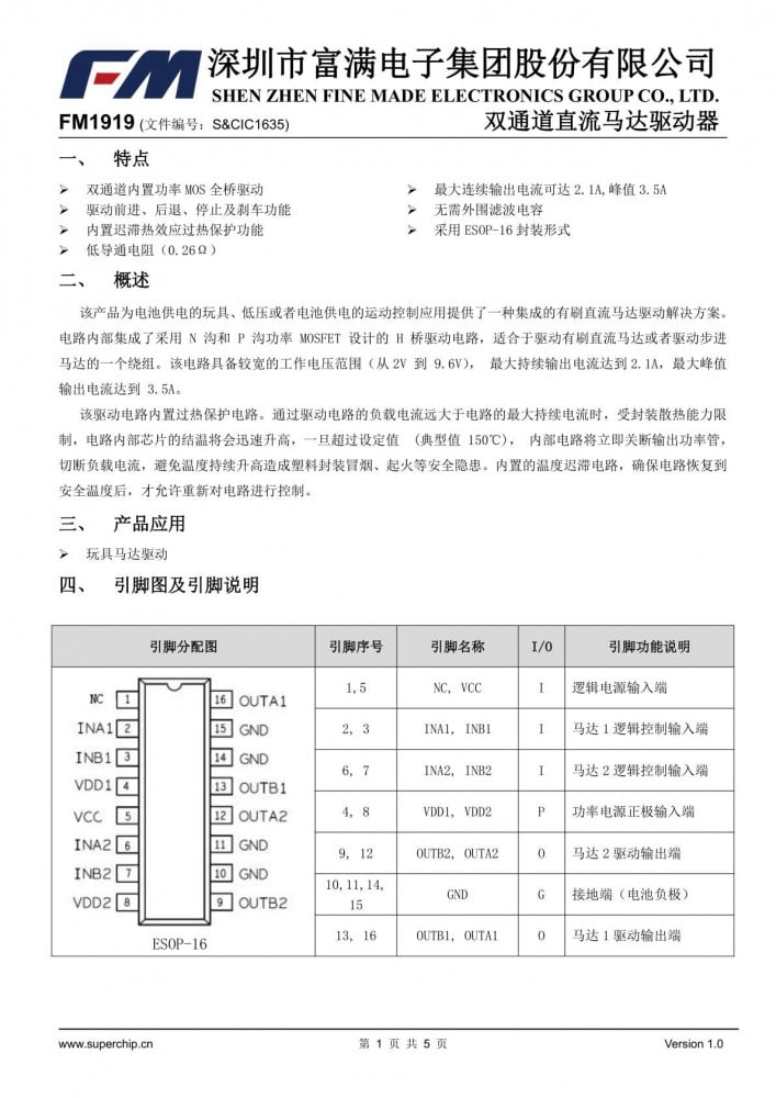 FM1919 datasheet page 1