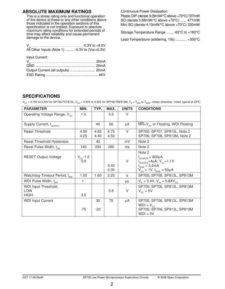 SP707EN datasheet page 2