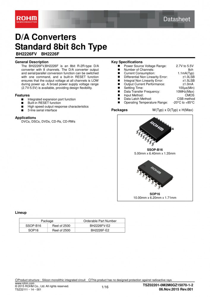 BH2226FV-E2 datasheet page 1