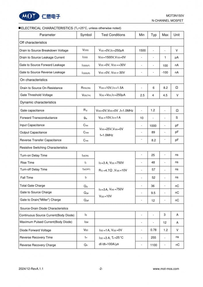 MOT3N150V datasheet page 2