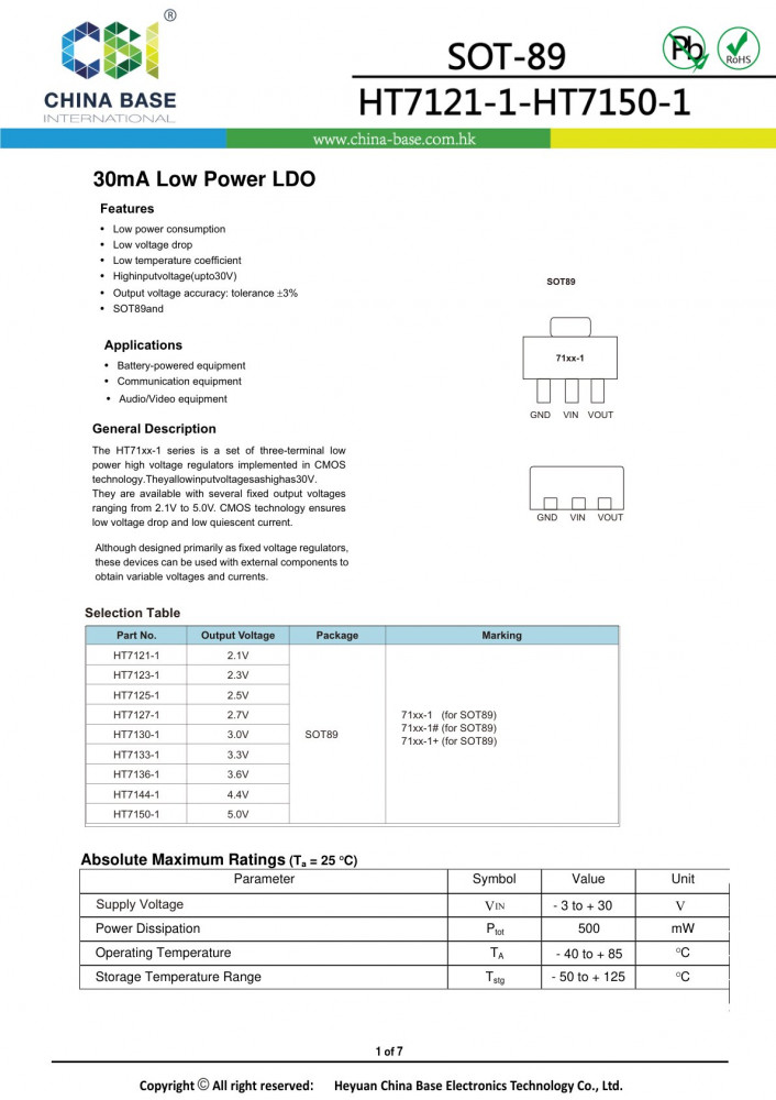 CBI HT7150-1 datasheet page 1