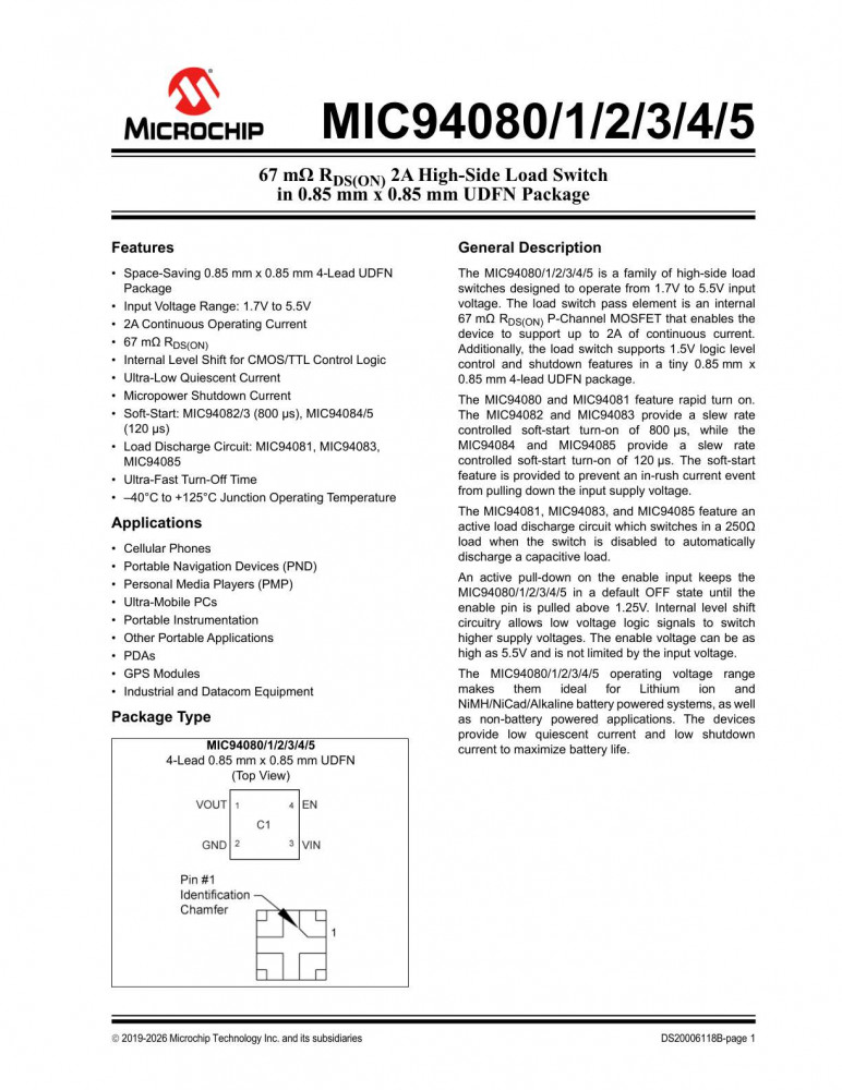 MIC94085 datasheet page 1
