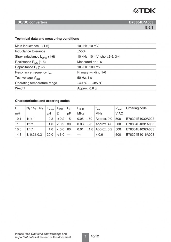 B78304B series datasheet page 3
