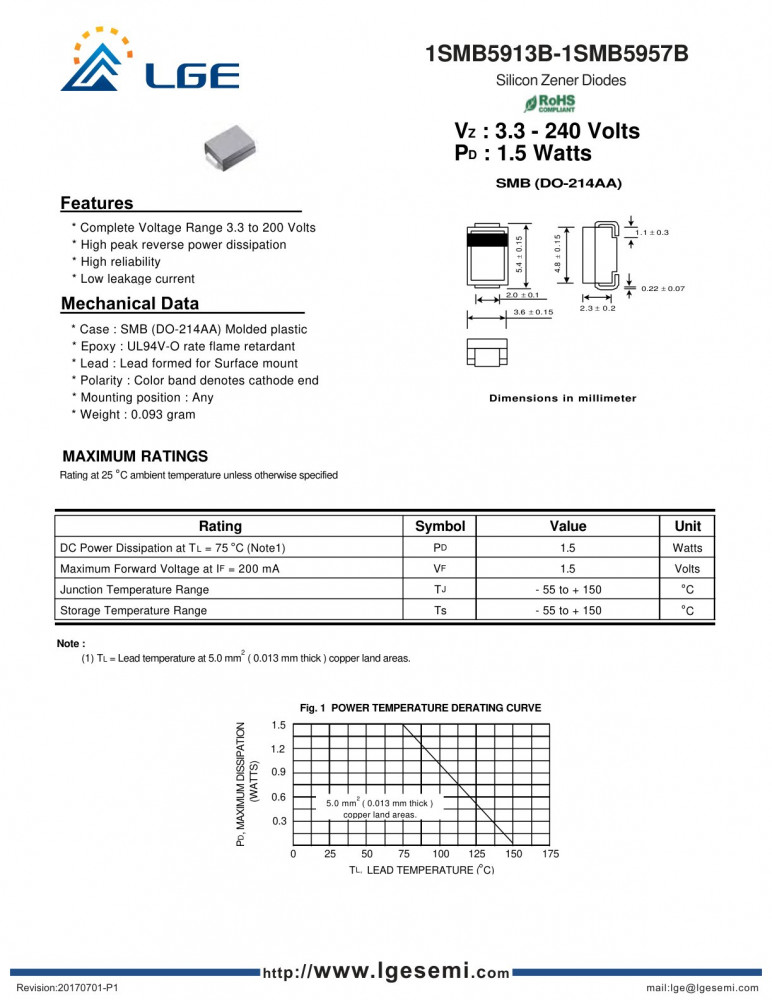 LGE 1SMB5917B datasheet page 1