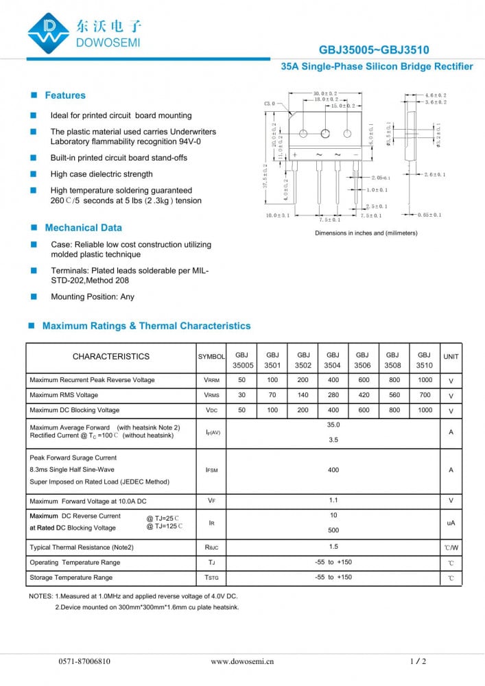 DOWO GBJ3510 datasheet page 1