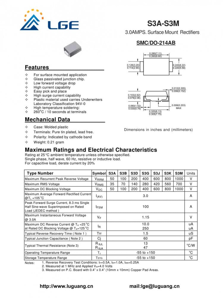 LGE S3MC datasheet page 1