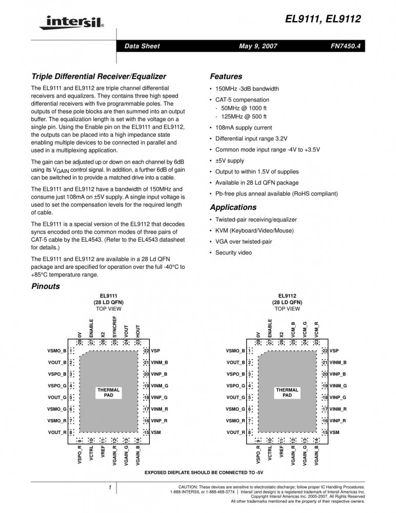 EL9112ILZ datasheet page 1