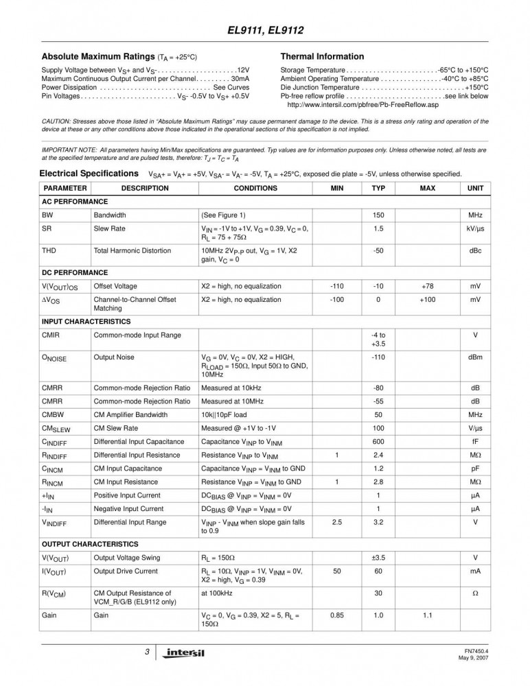 EL9112ILZ datasheet page 3