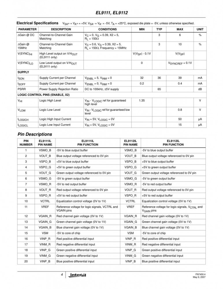 EL9112ILZ datasheet page 4