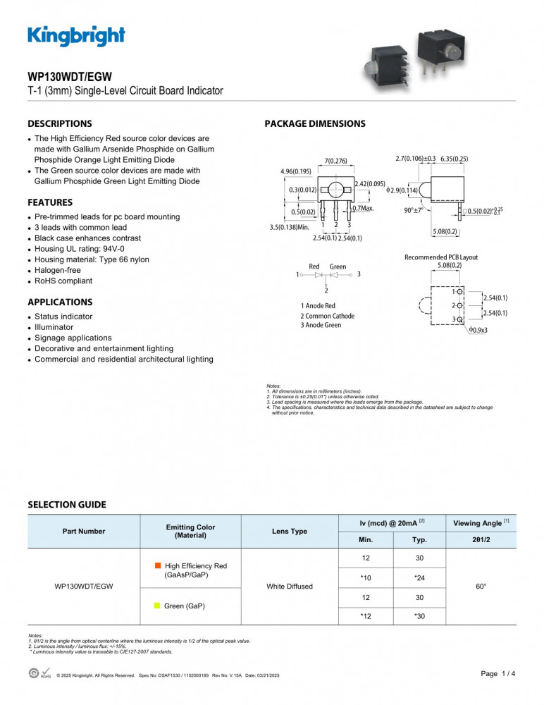 WP130WDT/EGW datasheet page 1