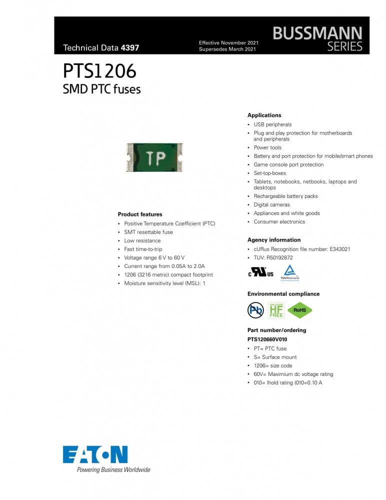 EATON PTS1206 product documentation page 1