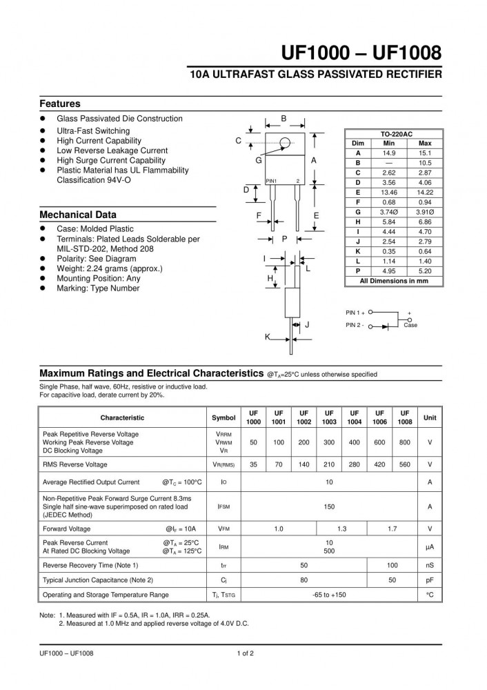 UF1008 datasheet page 1