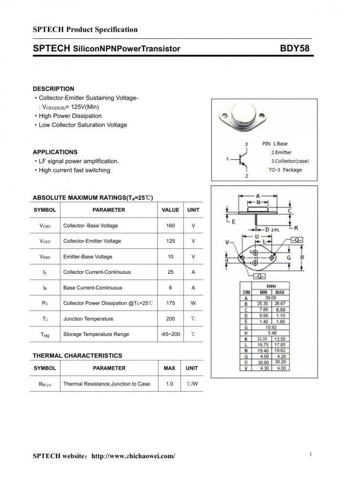 BDY58 datasheet page 1