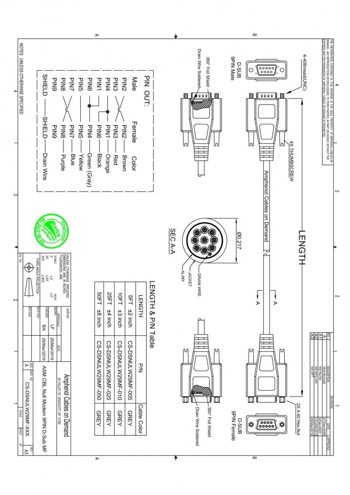 Amphenol CS-DSNULW29MF-010 technical drawing preview