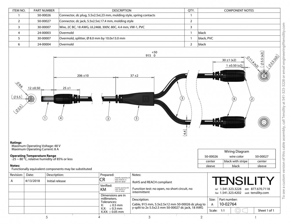 Tensility International 10-02764 cable assembly drawing preview