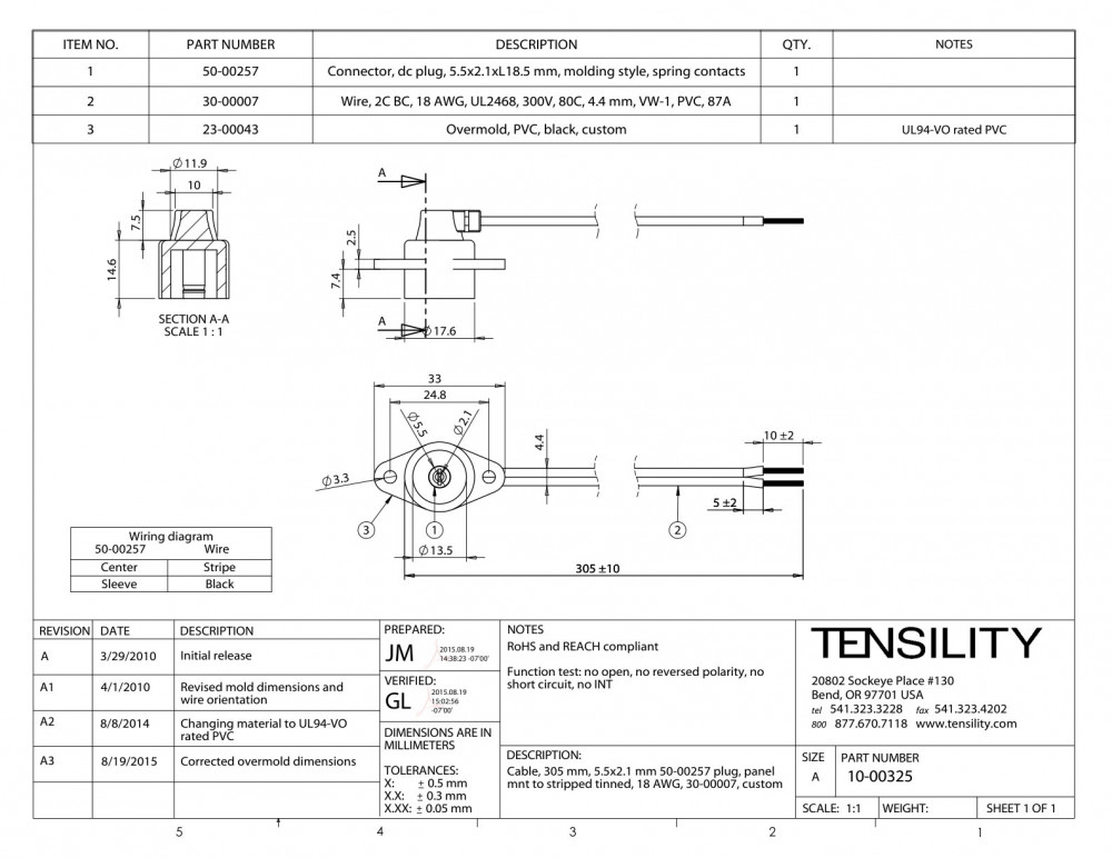 Tensility International 10-00325 product drawing