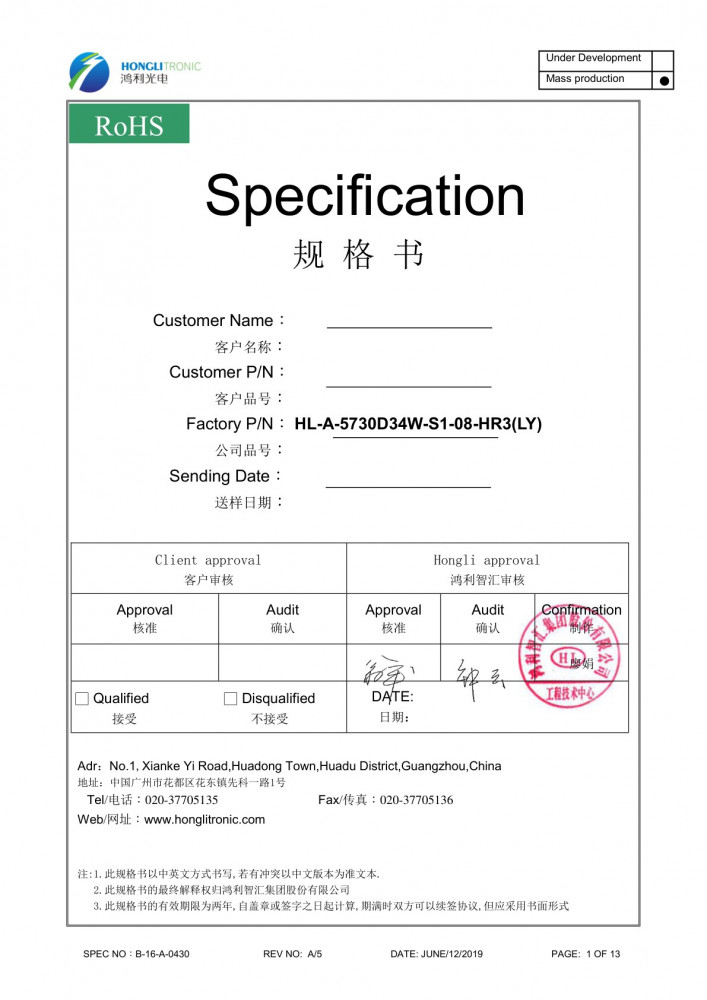 Datasheet page 1