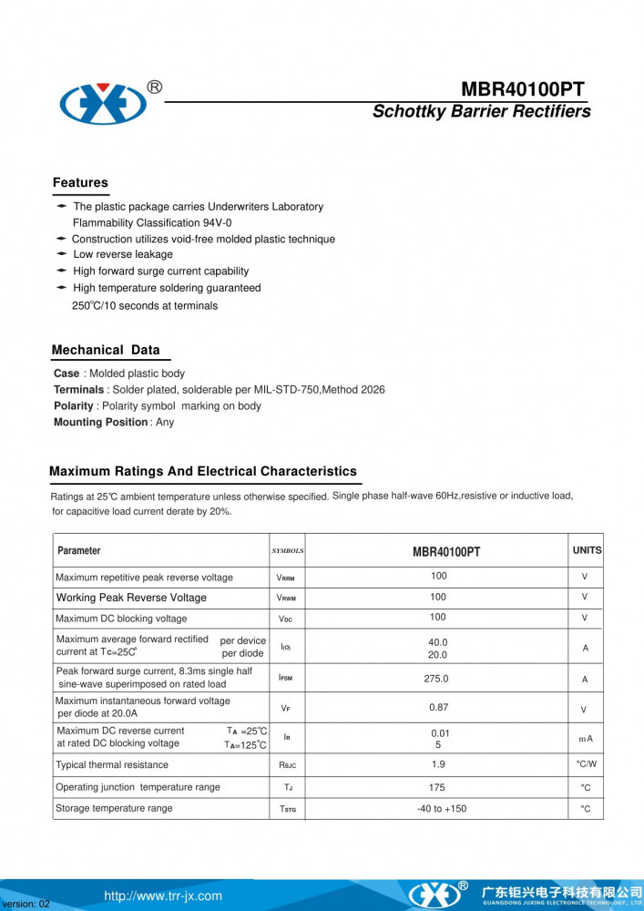 MBR40100PT datasheet page 1