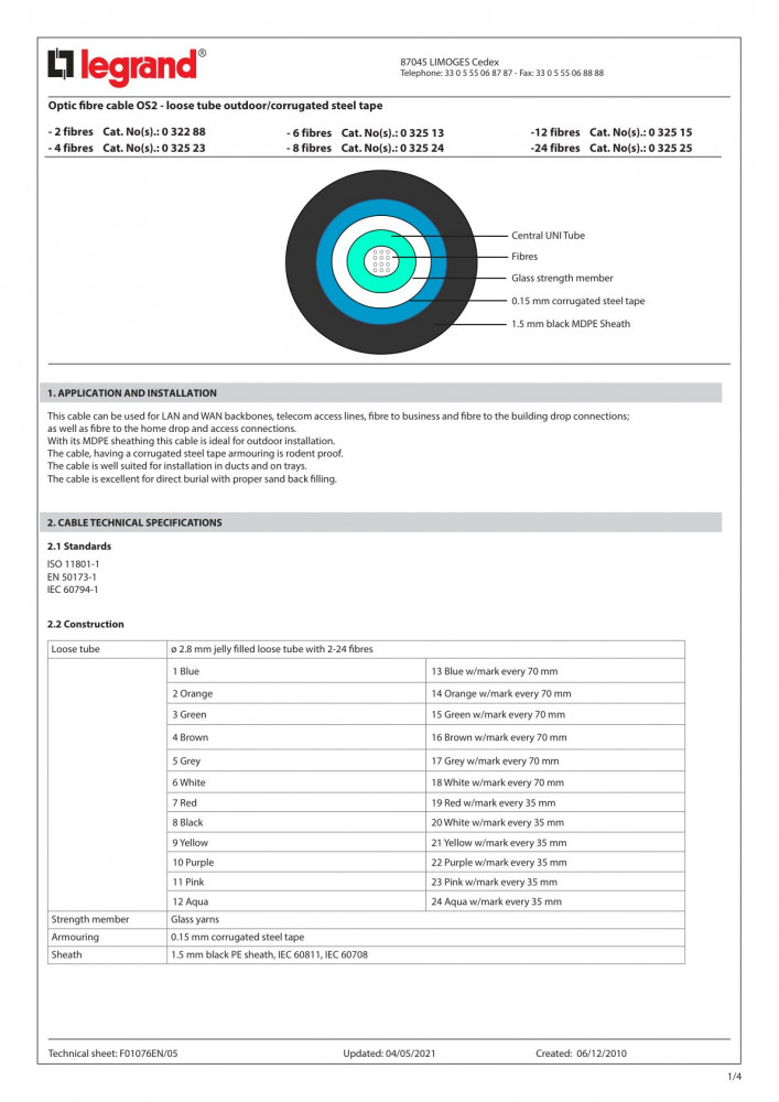 Legrand OS2 outdoor fibre cable document page 1
