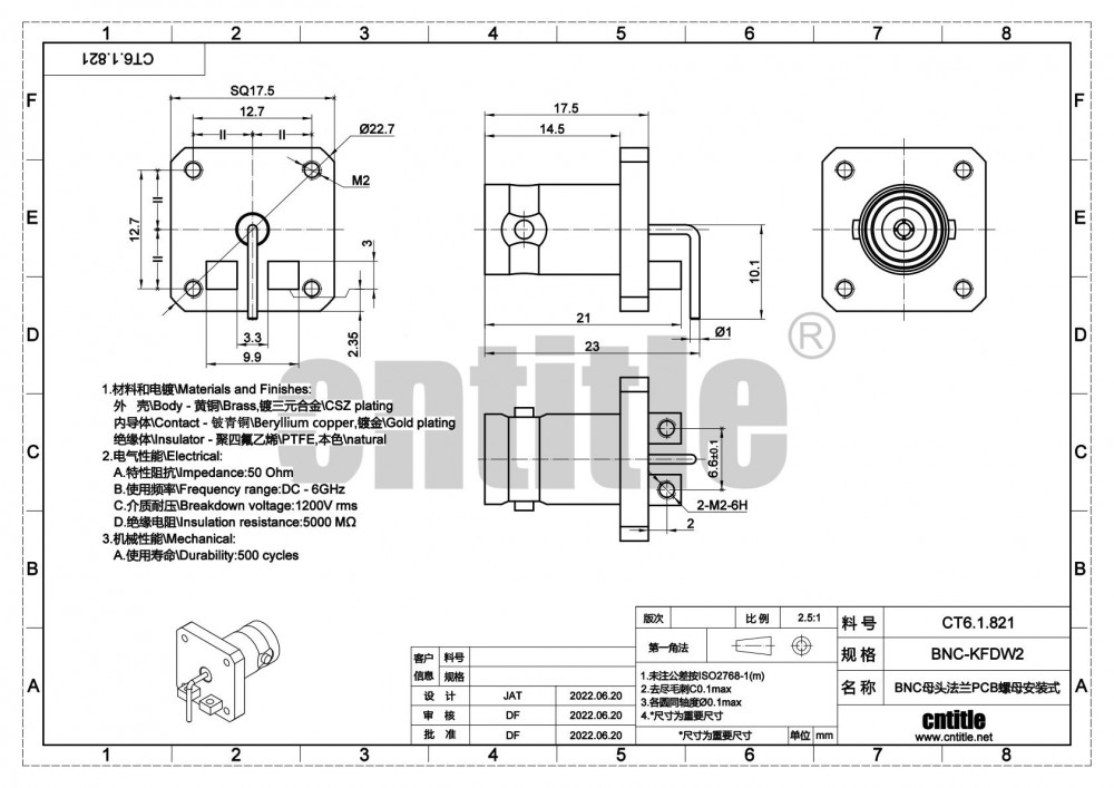 BNC-KFDW2 CT6.1.821 technical drawing