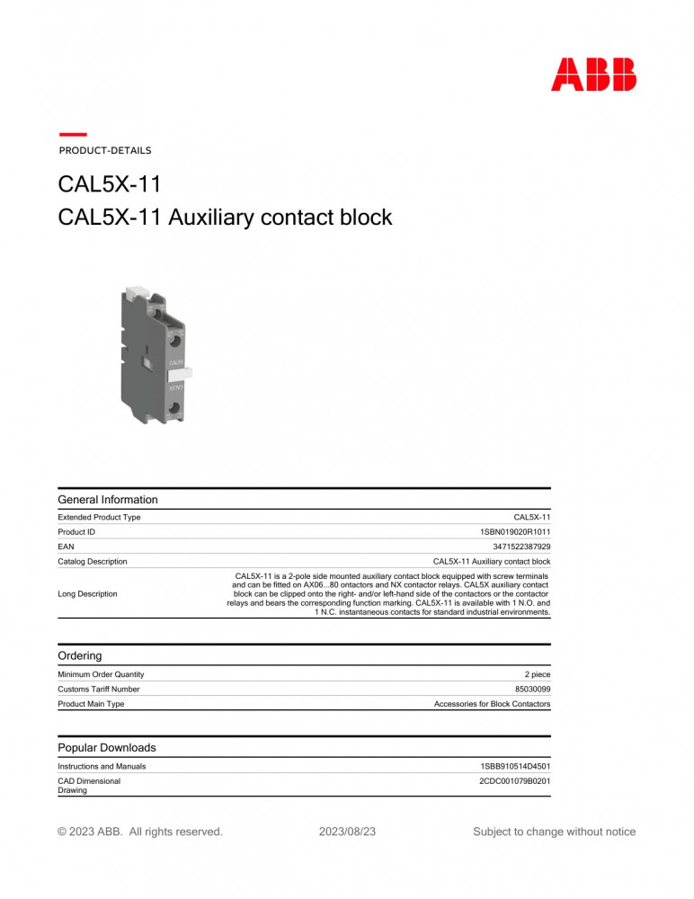 ABB CAL5X-11 technical document page 1