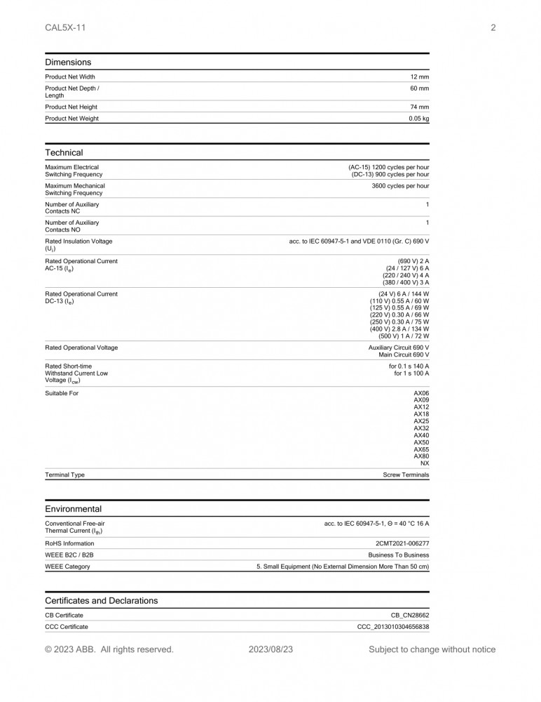 ABB CAL5X-11 technical document page 2