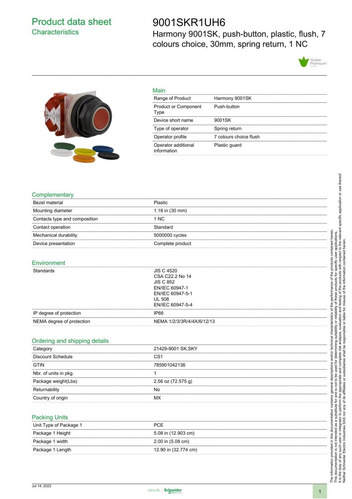 9001SKR1UH6 technical document page 1