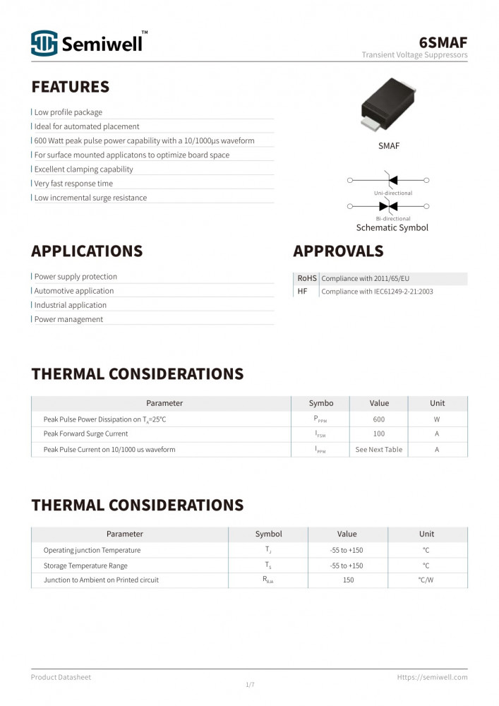 6SMAF58A datasheet page 1