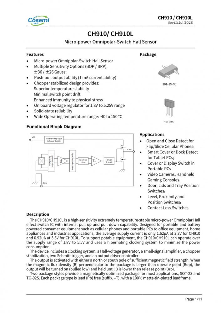 CH910TB datasheet page 1