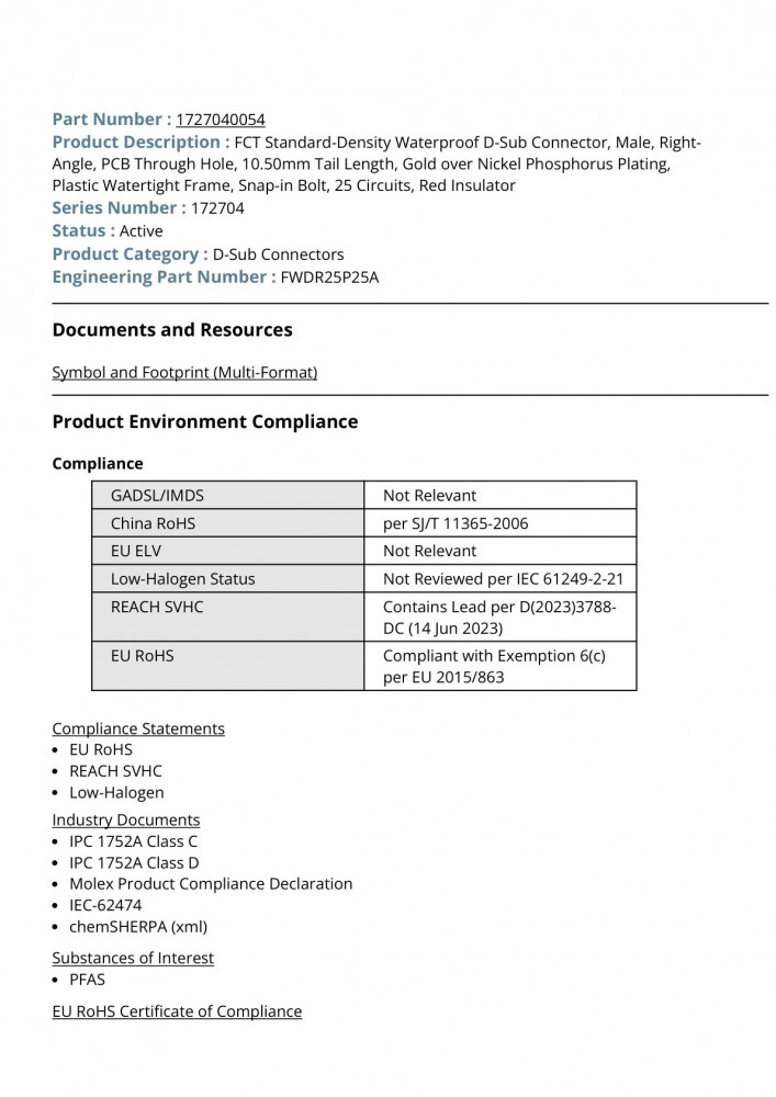 MOLEX 1727040054 document page 1