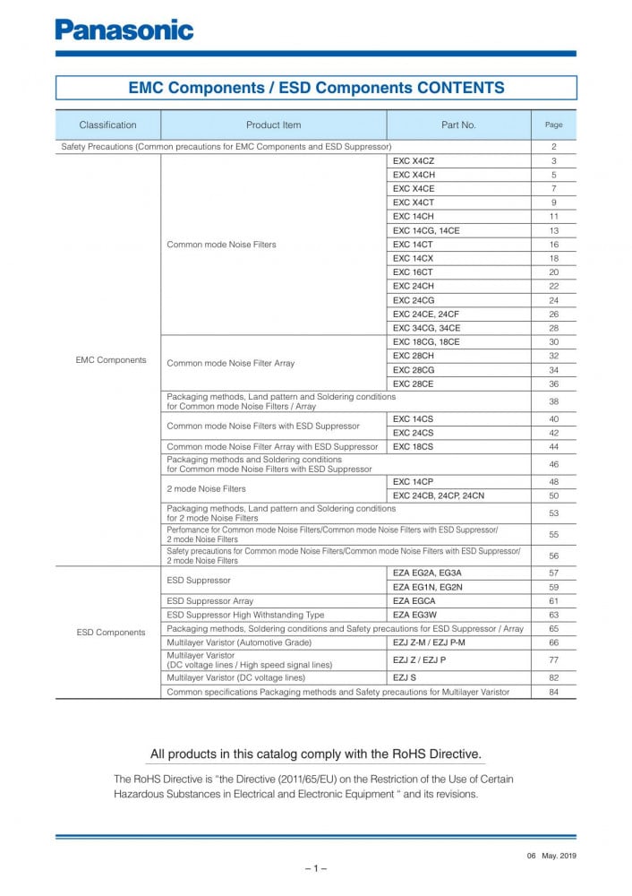 Panasonic EMC Components document page 2