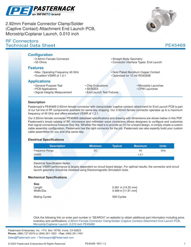 PE45469 datasheet page 1