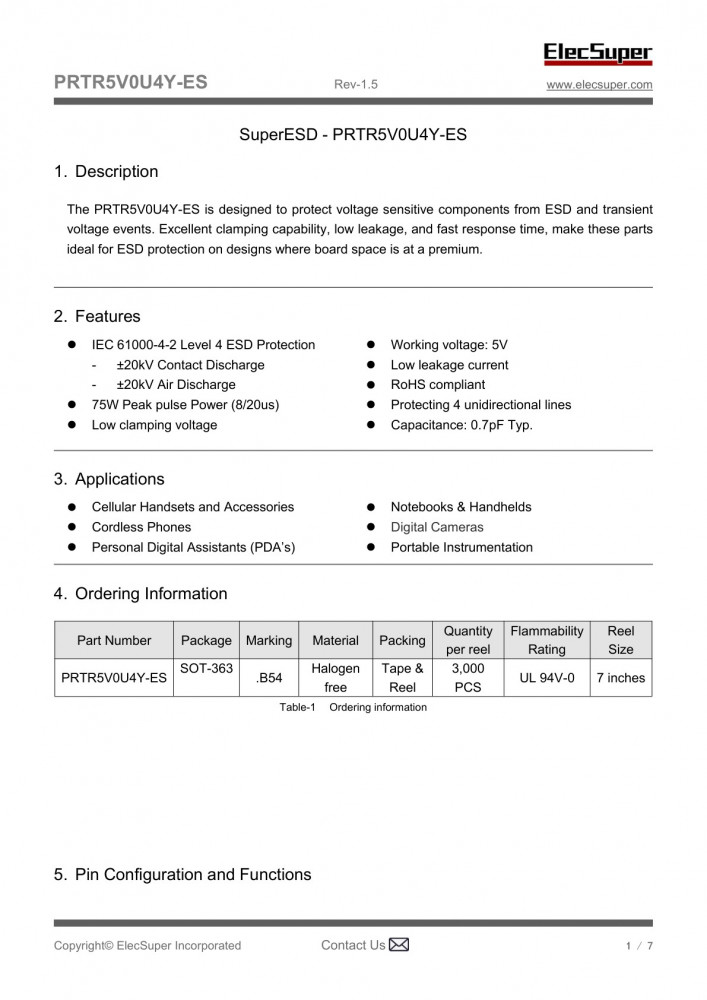 PRTR5V0U4Y-ES datasheet page 1