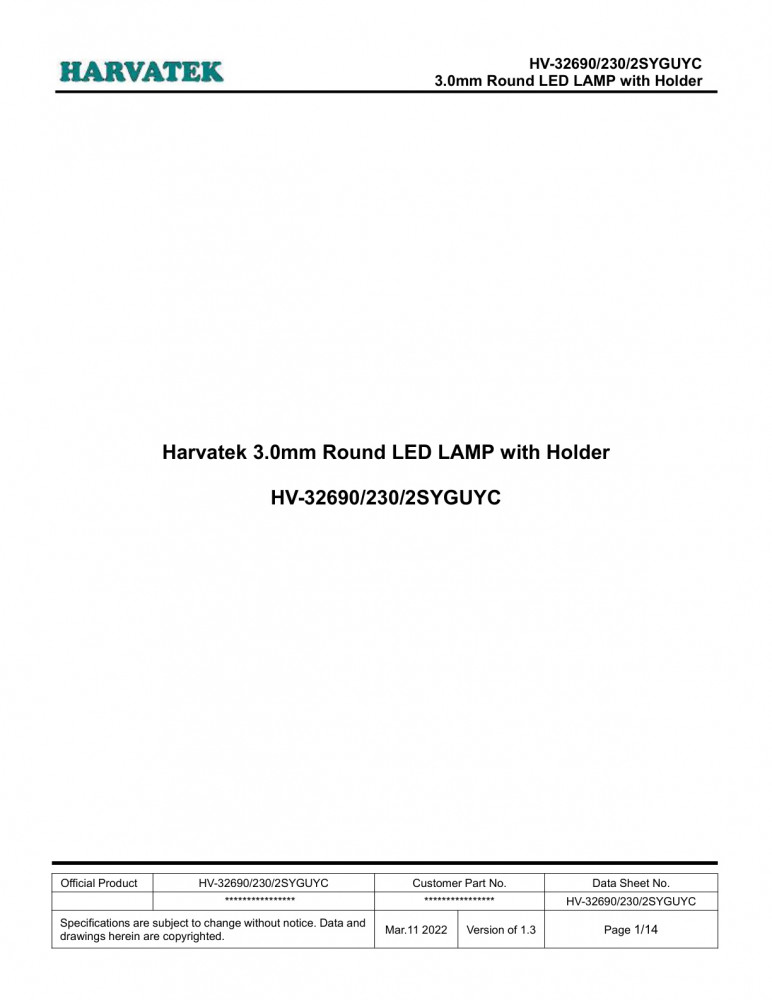 HV-32690/230/2SYGUYC datasheet page 1