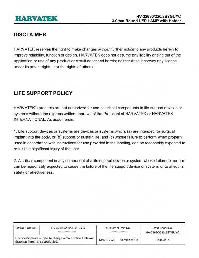 HV-32690/230/2SYGUYC datasheet page 2