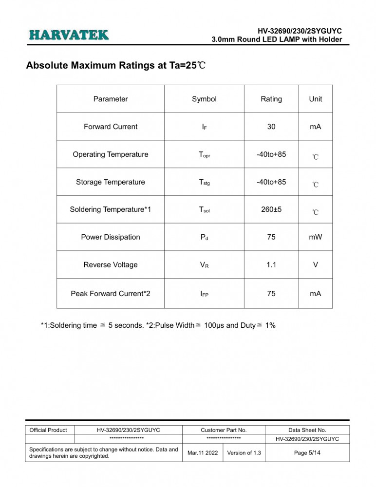 HV-32690/230/2SYGUYC datasheet page 5