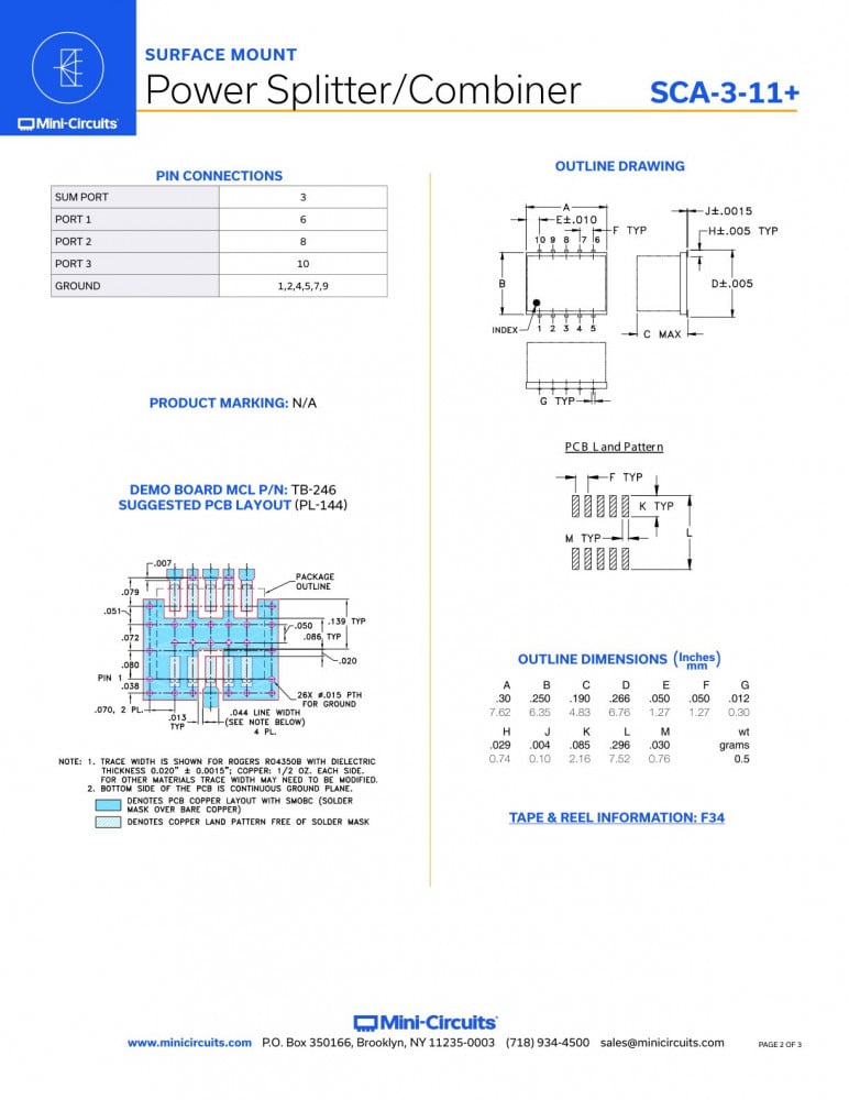 SCA-3-11+ layout and package drawing