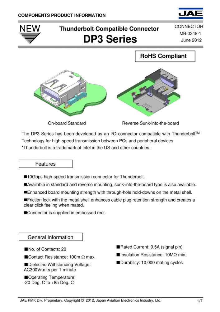 JAE DP3 Series technical document page 1