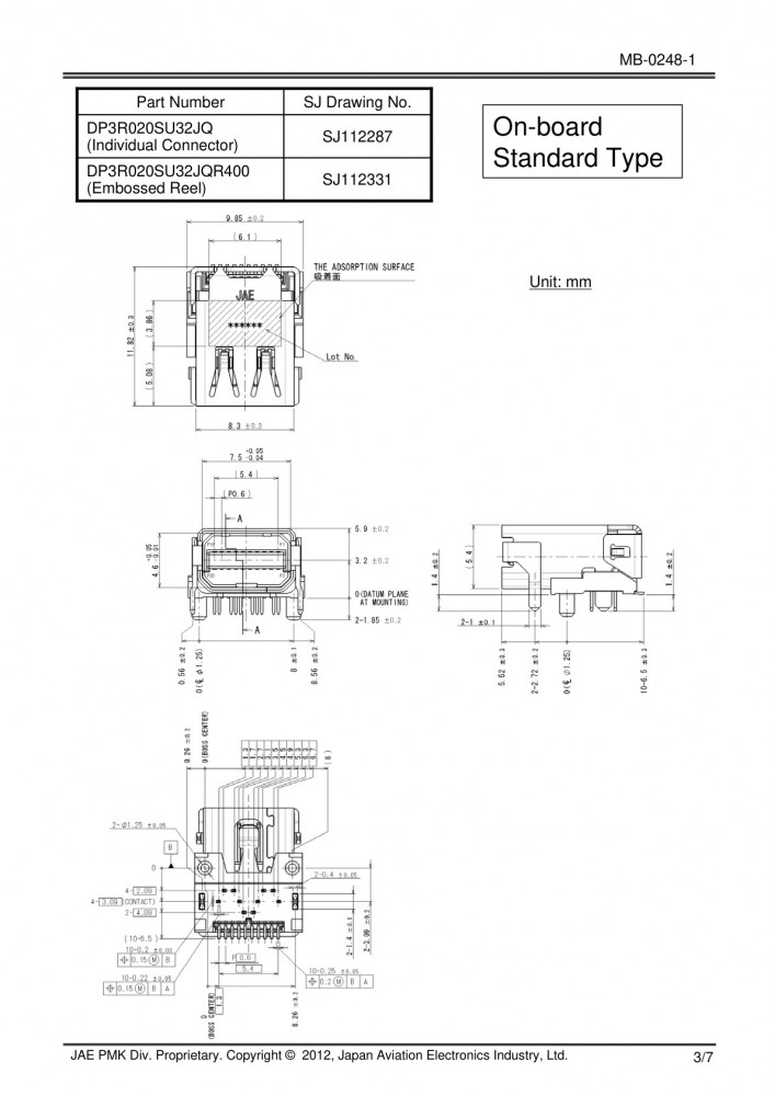 JAE DP3 Series technical document page 3