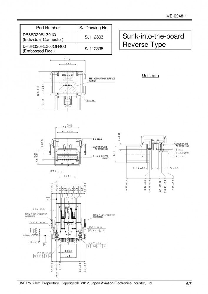 JAE DP3 Series technical document page 6