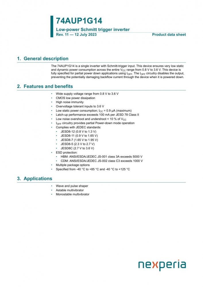 74AUP1G14GM,115 datasheet page 1